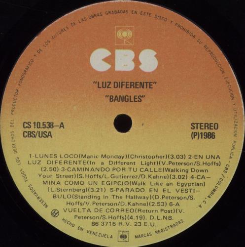 The Bangles Luz Diferente [Different Light] Venezuelan vinyl LP album ...